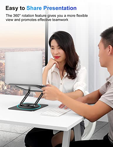 meatanty Laptop Stand, Ergonomic 360° Swivel Laptop Stand for Desk, Adjustable Metal Computer Stand, Foldable and Portable Laptop Riser Holder for MacBook, iPad Pro, 10-17" Laptops - Black