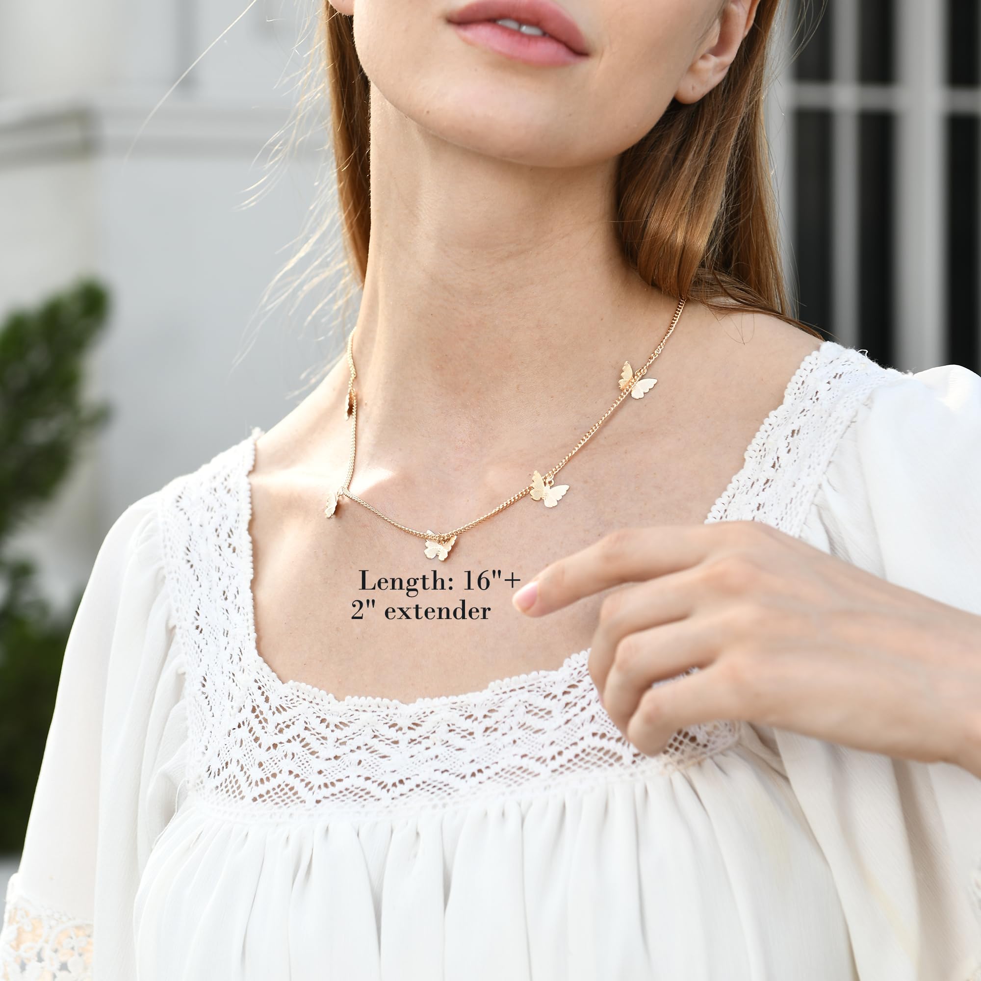 Ldurian Dainty Necklace, Layered Necklaces for Women, 14K Butterfly Choker Layering Chokers for Women, Dainty Butterfly Stack Jewelry