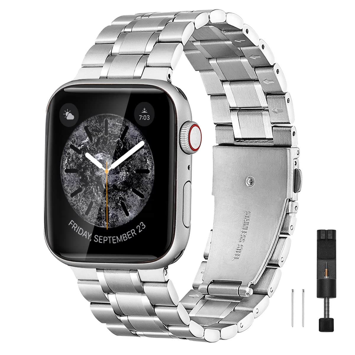Bestig Compatible for Apple Watch Band 49mm/46mm/45mm/44mm/42mm(Series 3 2 1) Men Women, Premium Solid Stainless Steel Metal Sport Business Strap for iWatch Ultra Series 10 9 8 7 6 SE 5 4(Silver)