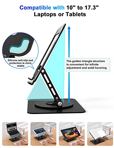 meatanty Laptop Stand, Ergonomic 360° Swivel Laptop Stand for Desk, Adjustable Metal Computer Stand, Foldable and Portable Laptop Riser Holder for MacBook, iPad Pro, 10-17" Laptops - Black