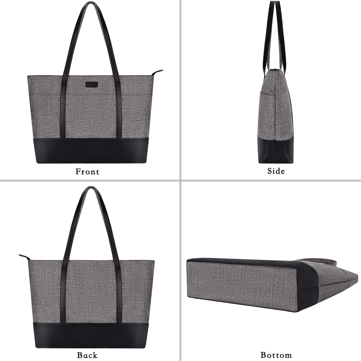 MOSISO Laptop Tote Bag for Women (17-17.3 inch), Polyester PU Leather Lightweight Business Travel School Bag with Front 3 Pockets
