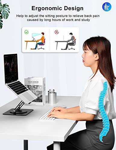 meatanty Laptop Stand, Ergonomic 360° Swivel Laptop Stand for Desk, Adjustable Metal Computer Stand, Foldable and Portable Laptop Riser Holder for MacBook, iPad Pro, 10-17" Laptops - Black