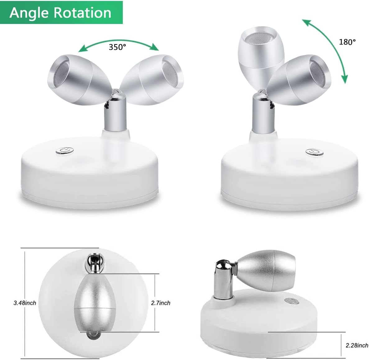 KINDEEP RGB Wireless LED Spotlight, Battery Operated Accent Lights, Indoor Mini Puck Light, Dimmable Uplight with Remote, 4000K Warm White, Stick on Wall Light with Rotatable Head, Silver, 2 Pack