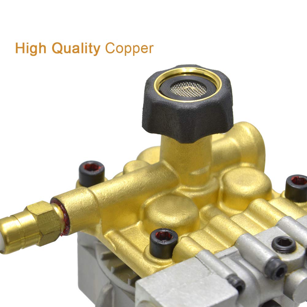 Surmountway Horizontal 3/4" Shaft Pressure Washer Pump, MAX 3400 PSI 2.5 GPM Replacement Power Washer Pumps, Brass Head Power Washer Pump Fits Honda, B&S, Homelite, Waspper etc Gas Engine Power Washer