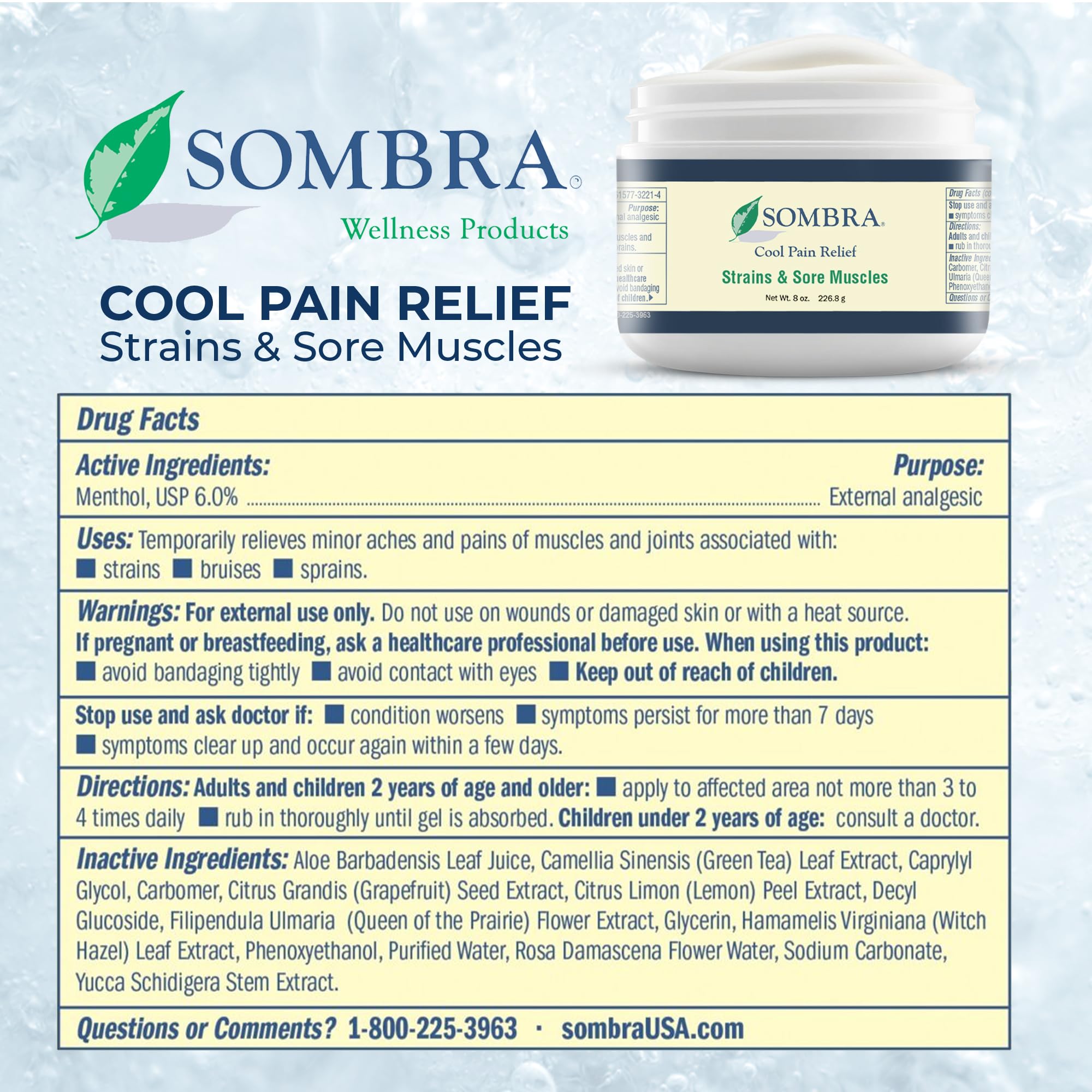 Sombra Warm & Cool Pain Relief Gel, Warm Relief for Arthritis and Chronic Pain Pre-Workout Muscle Rub, Cold for Swelling, Soreness, Post-Workout, Free of Artificial Fragrances, 8oz Per Jar