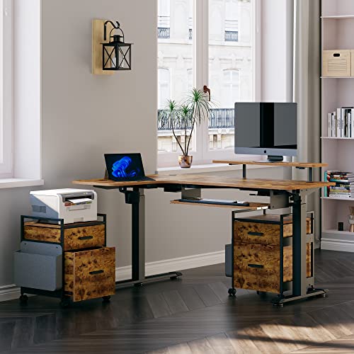 EUREKA ERGONOMIC File Cabinet 2 Drawers, Rolling File Cabinet with Bag for Home Office, Under Desk Rolling File Cabinet, Wood Filing Cabinet, Printer Stand with Storage, Rustic Brown