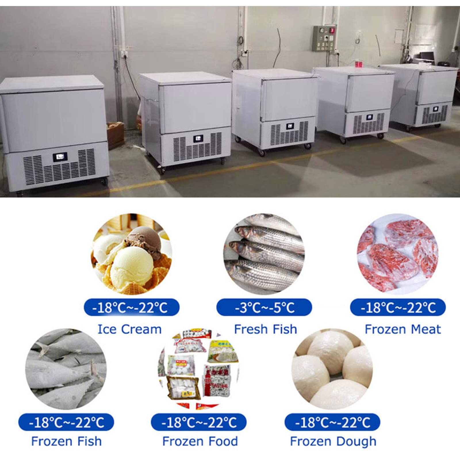 Kolice Commercial Restaurant 10 Trays Blast Chiller, Blast Freezer, Freezer, Chest Freezer for Hard Ice Cream, Fresh Meat, Chicken, Pastry, Fish in Hotels, Bars, Canteens, School, Bakery -40°F