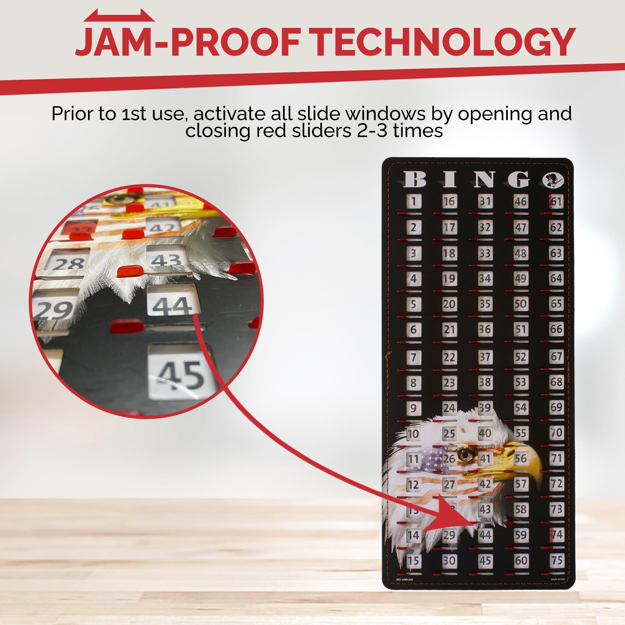 MR CHIPS Jam-Proof Finger Tip Master Bingo Card with Sliding Windows Large Cardboard Calling Cards Stars and Stripes Style