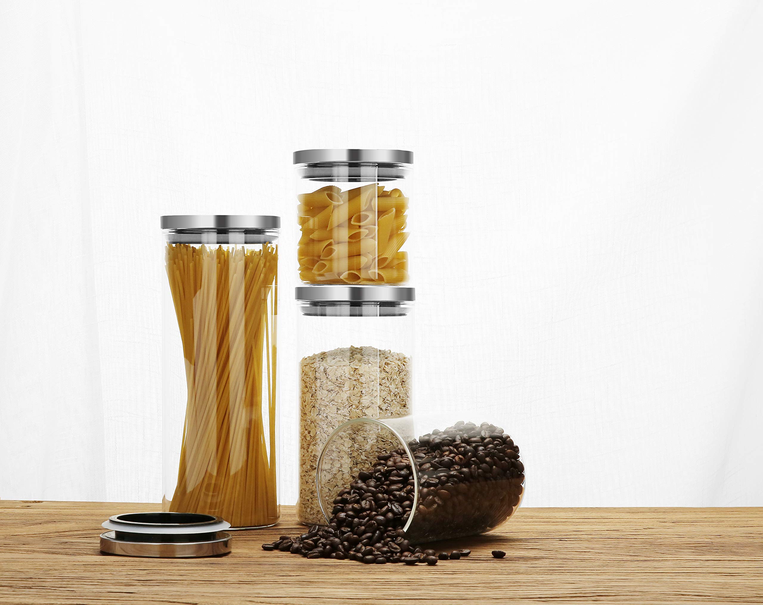 SIXAQUAE Glass Food Storage Containers Jar Stainless Steel Lids 4 Packs 600ml Airtight Canister Organization Sets Stackable