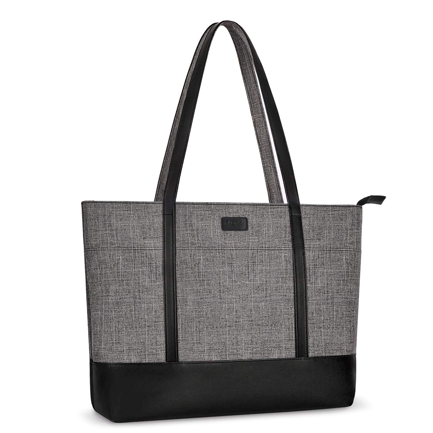 MOSISO Laptop Tote Bag for Women (17-17.3 inch), Polyester PU Leather Lightweight Business Travel School Bag with Front 3 Pockets