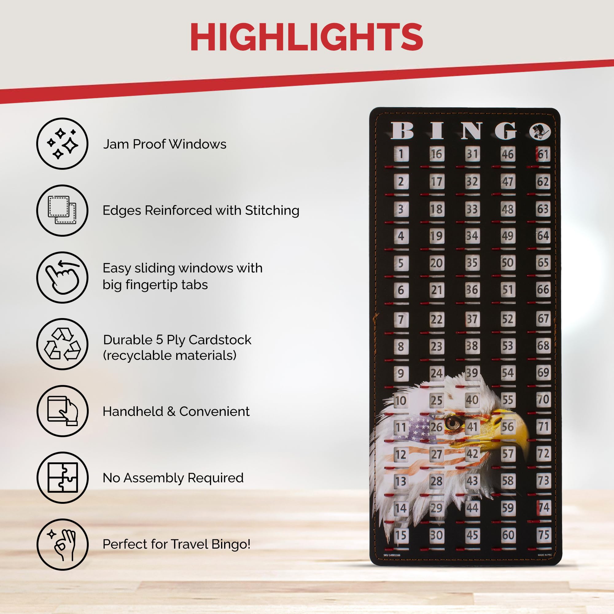 MR CHIPS Jam-Proof Finger Tip Master Bingo Card with Sliding Windows Large Cardboard Calling Cards Stars and Stripes Style