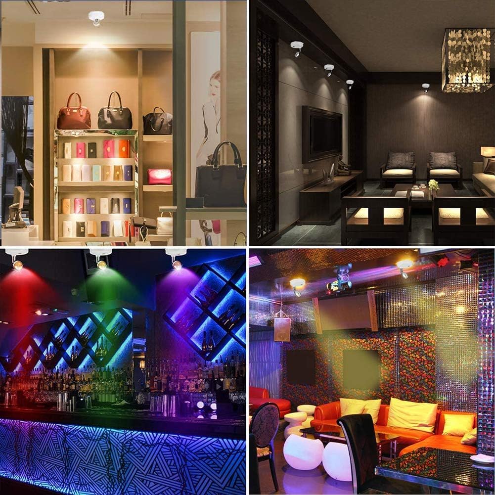 KINDEEP RGB Wireless LED Spotlight, Battery Operated Accent Lights, Indoor Mini Puck Light, Dimmable Uplight with Remote, 4000K Warm White, Stick on Wall Light with Rotatable Head, Silver, 2 Pack