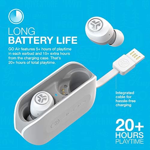 JLab Go Air True Wireless Bluetooth Earbuds + Charging Case, Dual Connect, IP44 Sweat Resistance, Bluetooth 5.0 Connection, 3 EQ Sound Settings Signature, Balanced, Bass Boost (White)