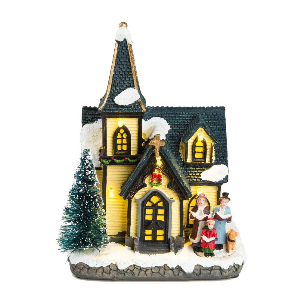innodept12 Christmas Church Light House Snow Village with Figurines Choirs