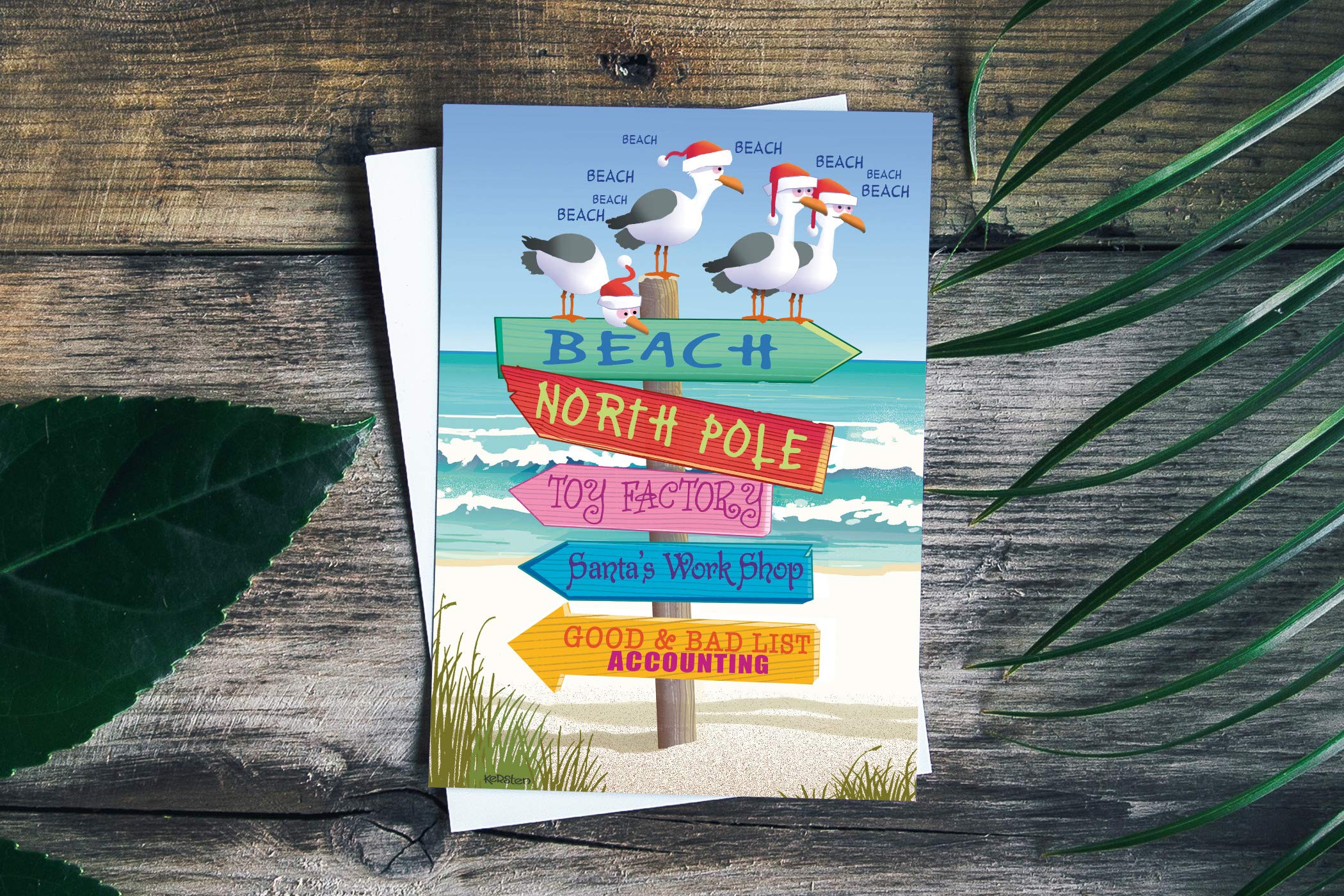 Stonehouse Collection Beach Signs Christmas Card - Boxed set of18 Christmas Cards & Envelopes (Standard)