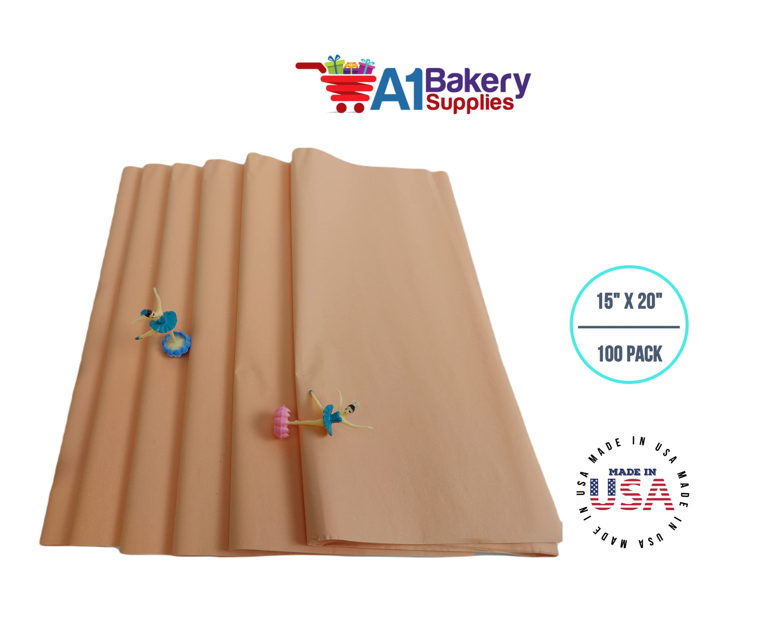 Peach Tissue Paper 15 Inch X 20 Inch - 100 Sheets Premium Tissue Paper A1 bakery supplies Made in USA