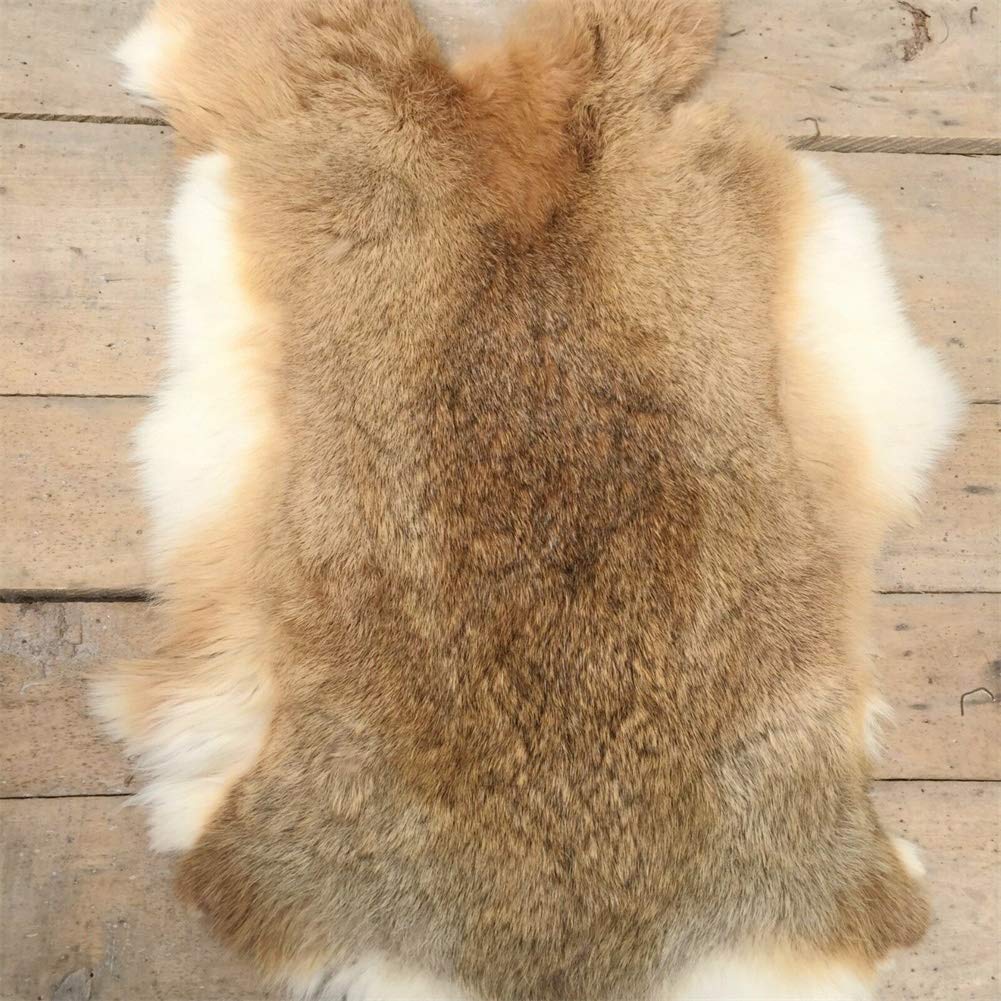 Tanned Natural Real Fur Rabbit Skin Pelt Hide Decorative Craft Grade Rabbit Pelts Sewing Quality Leather Rug Blanket(10'' by 12'' Yellow Cattle)
