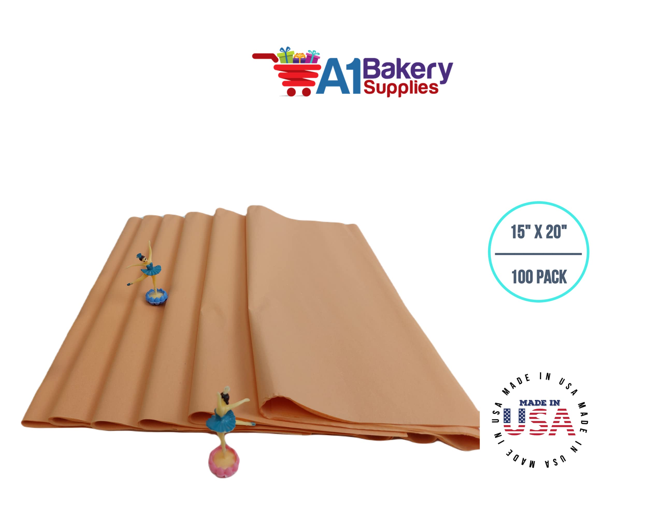 Peach Tissue Paper 15 Inch X 20 Inch - 100 Sheets Premium Tissue Paper A1 bakery supplies Made in USA