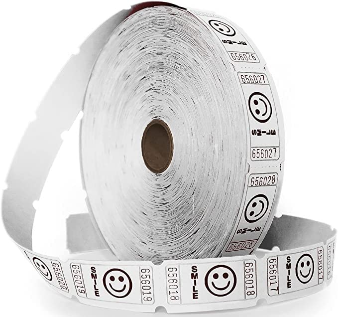 Raffle Tickets - White Smile Single Roll - Roll of 2000 Smile Raffle Tickets (White)