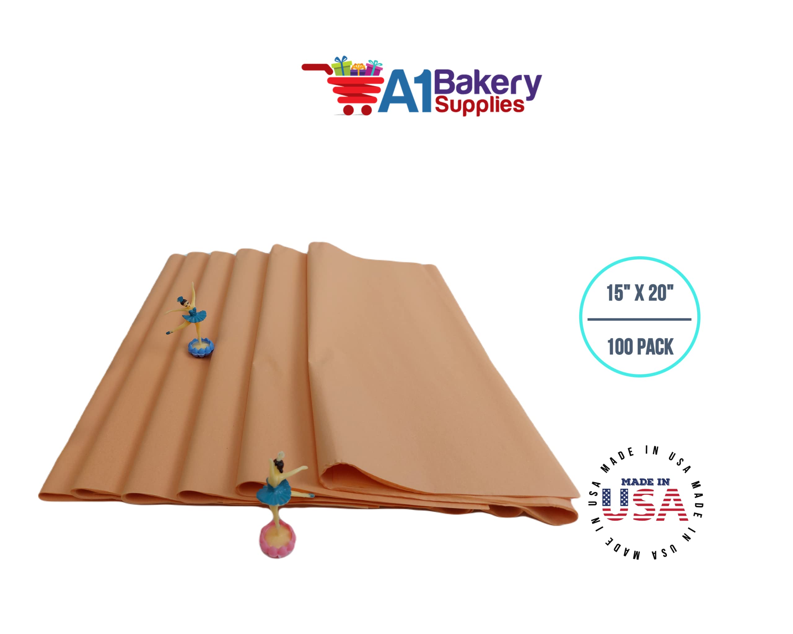 Peach Tissue Paper 15 Inch X 20 Inch - 100 Sheets Premium Tissue Paper A1 bakery supplies Made in USA