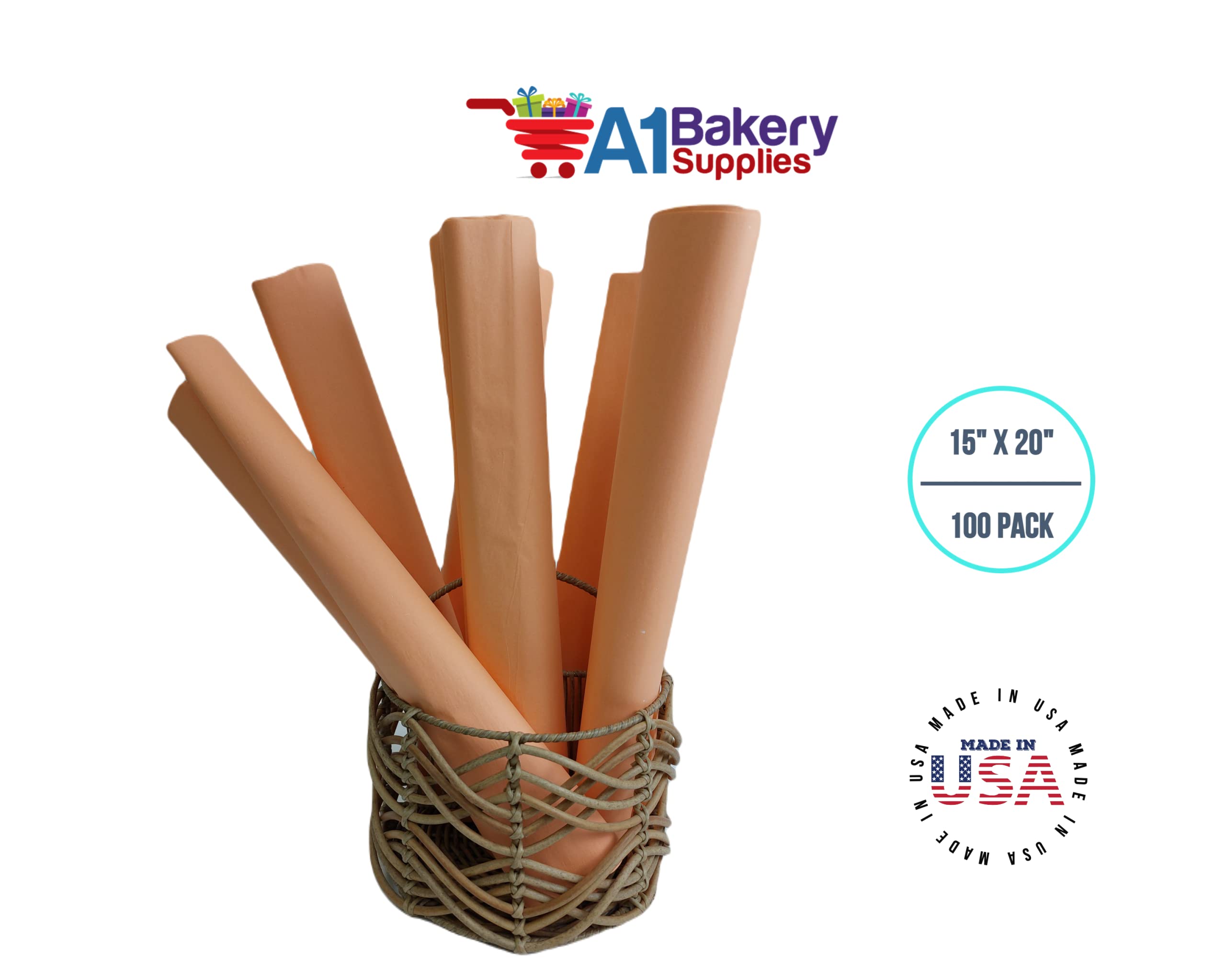 Peach Tissue Paper 15 Inch X 20 Inch - 100 Sheets Premium Tissue Paper A1 bakery supplies Made in USA