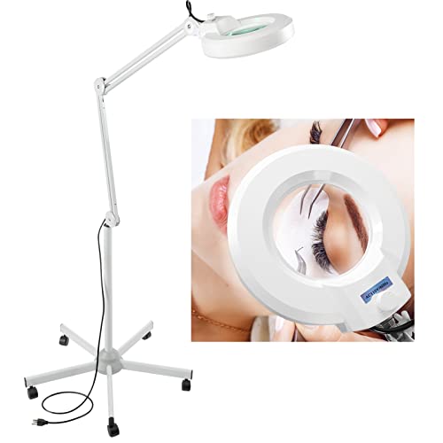 VARIPOWDER Magnifying Floor Lamp with 5 Wheels Rolling Base Magnifier with Bright LED Light Dimmable Light Mag Lamp for Estheticians -1500 Lumens for Lash Extensions Facials Cross Stitch Crafts