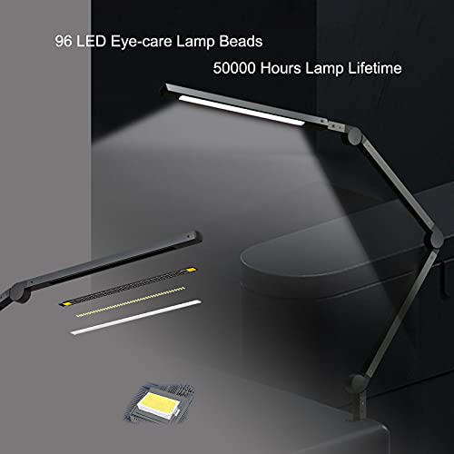 EYOCEAN Desk Lamp, LED Desk Lamp with Clamp for Home Office, High Brightness Dimmable Desk Light, Adjustable Color Temperature Swing Arm Architect Lamp with Memory & Timing,Touch Control Clamp Lamp