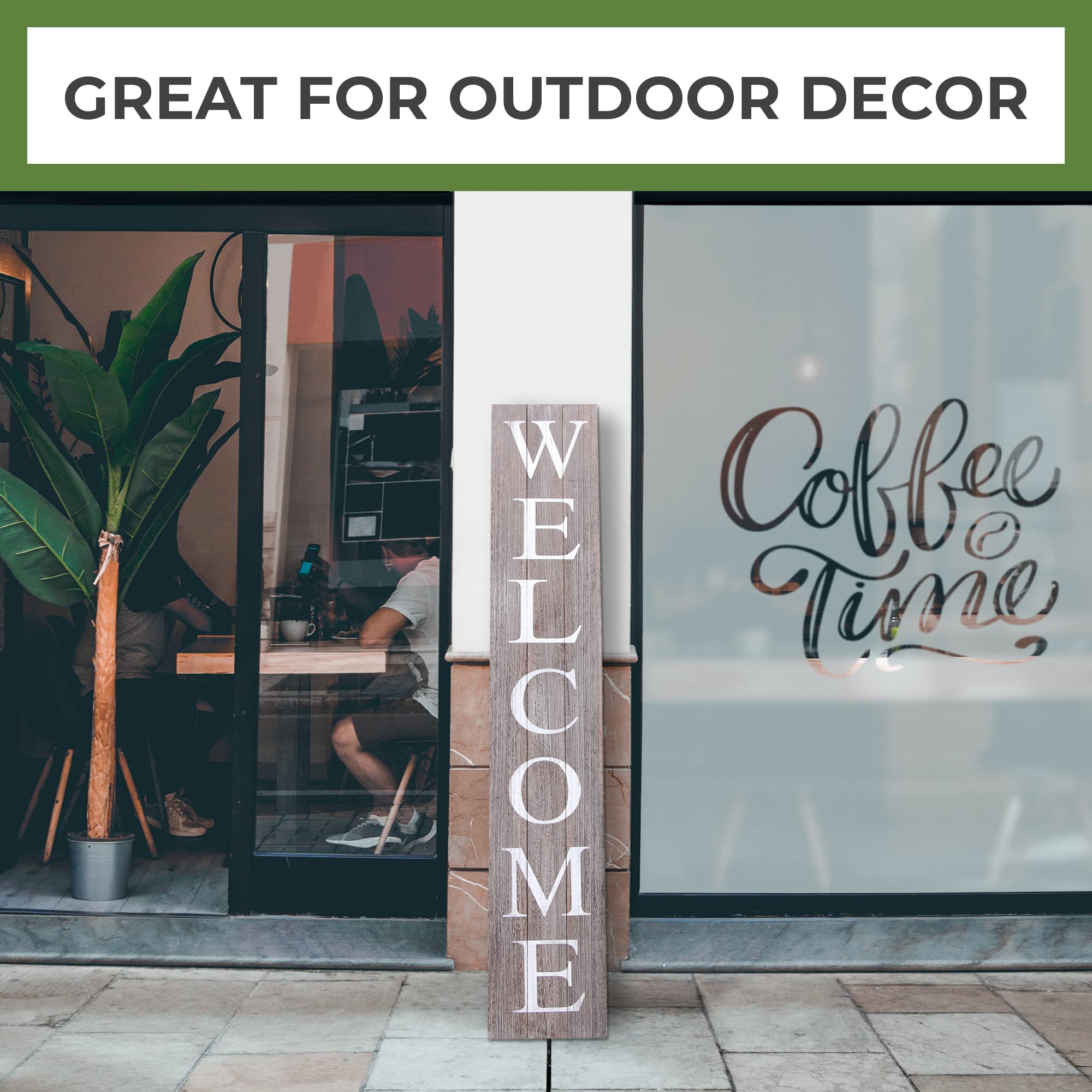 ALBEN Premium Extra Large Welcome Sign for Front Door Porch – 5 Feet Tall (58" x 11") Standing Vertical Wooden Sign, Indoor Home Decor Wall Decorations (Gray)
