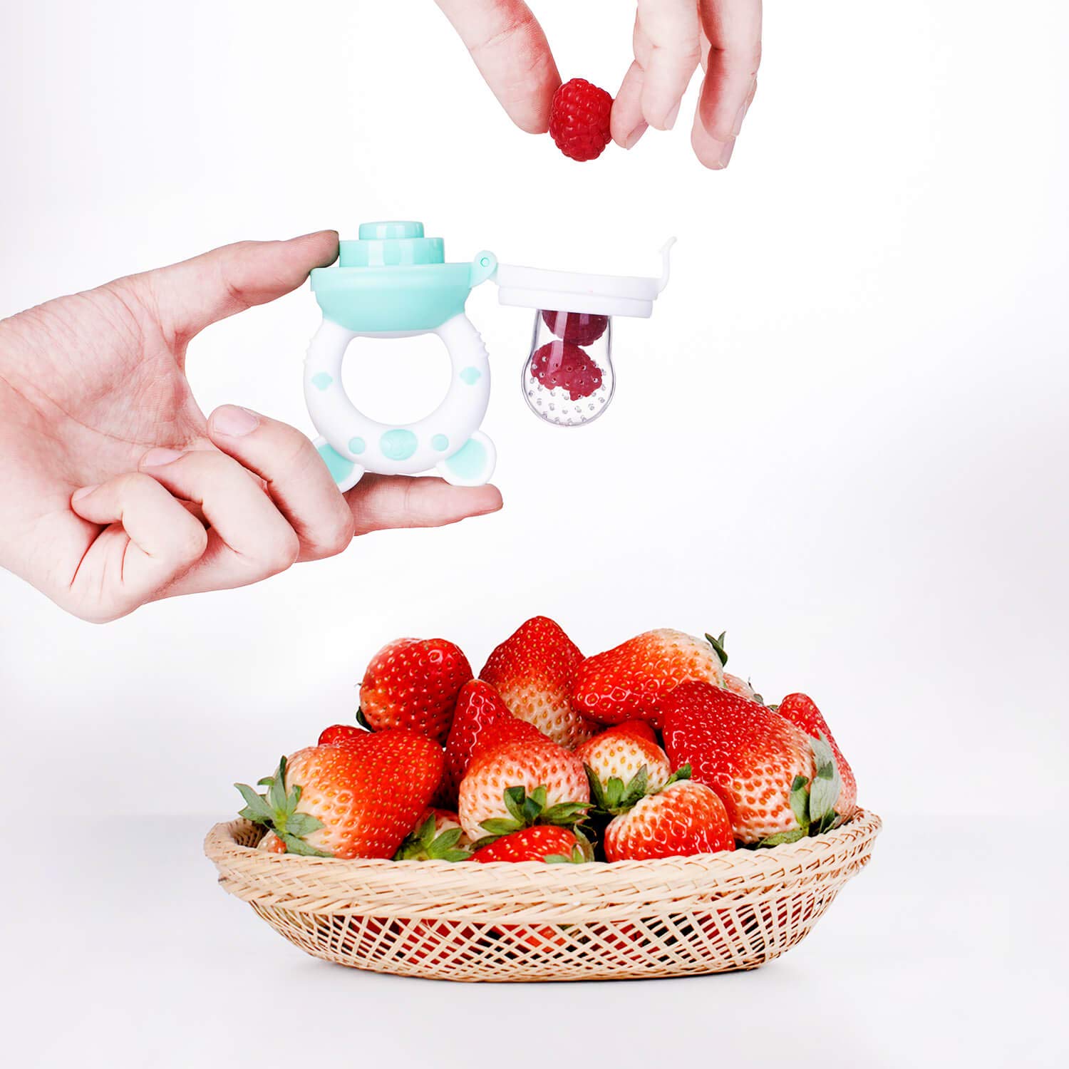 Baby Fruit Food Feeder Pacifier - Fresh Food Feeder, Infant Fruit Teething Teether Toy for 3-24 Months, 6 Pcs Silicone Pouches for Toddlers & Kids & Babies, 2-Pack (Cyan)