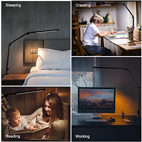 EYOCEAN Desk Lamp, LED Desk Lamp with Clamp for Home Office, High Brightness Dimmable Desk Light, Adjustable Color Temperature Swing Arm Architect Lamp with Memory & Timing,Touch Control Clamp Lamp
