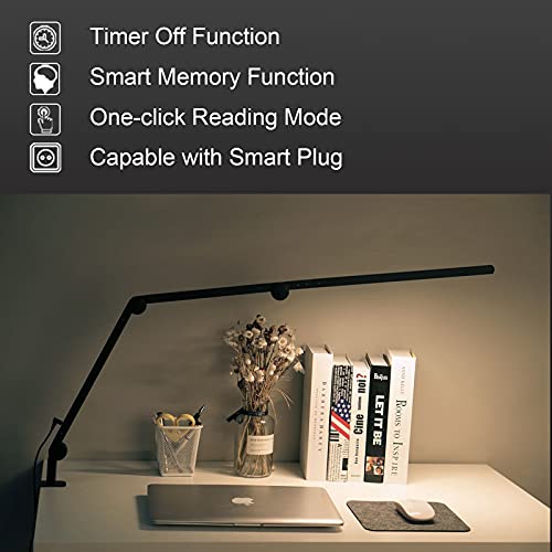EYOCEAN Desk Lamp, LED Desk Lamp with Clamp for Home Office, High Brightness Dimmable Desk Light, Adjustable Color Temperature Swing Arm Architect Lamp with Memory & Timing,Touch Control Clamp Lamp