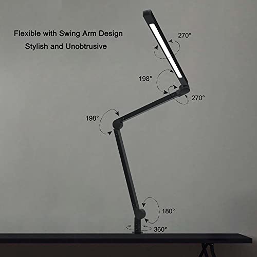 EYOCEAN Desk Lamp, LED Desk Lamp with Clamp for Home Office, High Brightness Dimmable Desk Light, Adjustable Color Temperature Swing Arm Architect Lamp with Memory & Timing,Touch Control Clamp Lamp