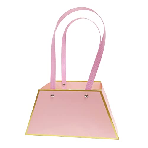 DAWN FLAME 4PCS Portable Gift Bag Bouquet Wrapping Paper Bag Waterproof Portable Flower Arrangement Bag Birthday Wedding Holiday Party Gift Bag Florist Supplies (Pink), 8.27x3.94x5.12IN