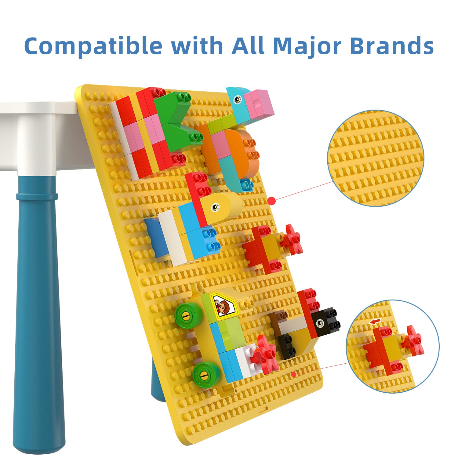 burgkidz Kids 5-in-1 Multi Activity Table Set - Building Block Table with Storage - Play Table Includes 1 Chair and 128 Pieces Compatible Large Bricks Building Blocks for Ages 2 and Up (Macaron)