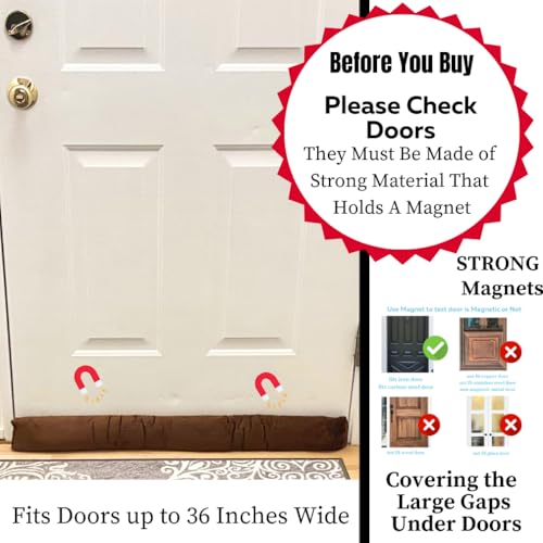 Evelots Magnetic Cold, Hot Air Door Guard Stopper - Made for Iron & Steel Doors - Strong Magnets - Block Cold Air, Noise, Dust -Warmer/Quieter Home- No Need to Bend Down -36 Inches -Save Energy