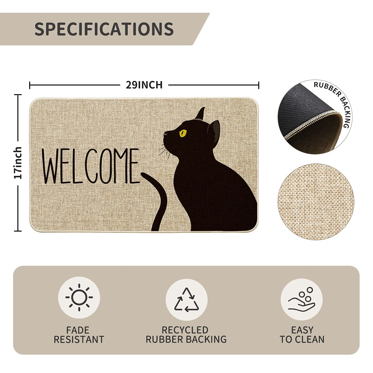 Artoid Mode Black Cat Welcome Decorative Doormat, Pet Halloween Floor Mat Switch Mat for Indoor Outdoor 17 x 29 Inch