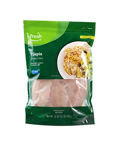 Amazon Fresh Brand, Tilapia Skinless Fillets Value Pack, Frozen, Responsibly Sourced, Phosphate Free, 2 Lb