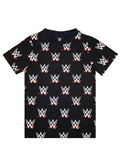 WWE Wrestling All Over Print Boys Kids Black Logo T-Shirt