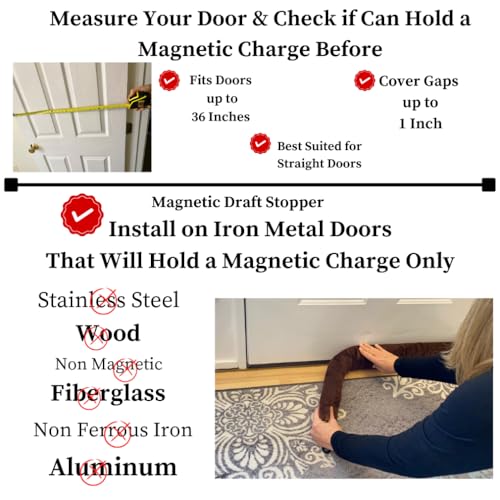 Evelots Magnetic Cold, Hot Air Door Guard Stopper - Made for Iron & Steel Doors - Strong Magnets - Block Cold Air, Noise, Dust -Warmer/Quieter Home- No Need to Bend Down -36 Inches -Save Energy
