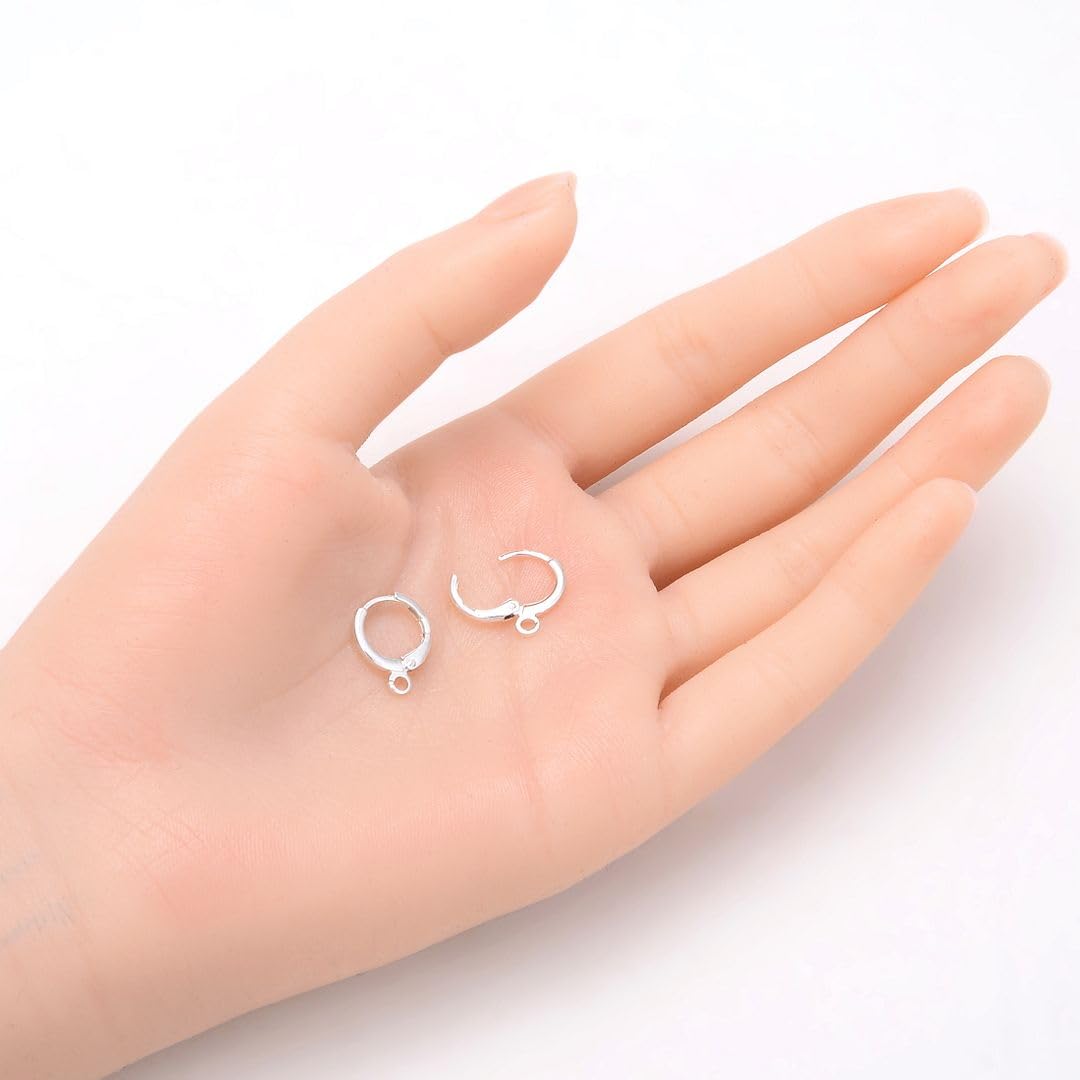 50pcs Adabele Hypoallergenic Tarnish Resistant 14mm (0.55 Inch) Round Hoop Huggie Earring Hooks Open Ring Ear Wire Sterling Silver Plated Brass for DIY Earrings Jewelry Making BF262-1