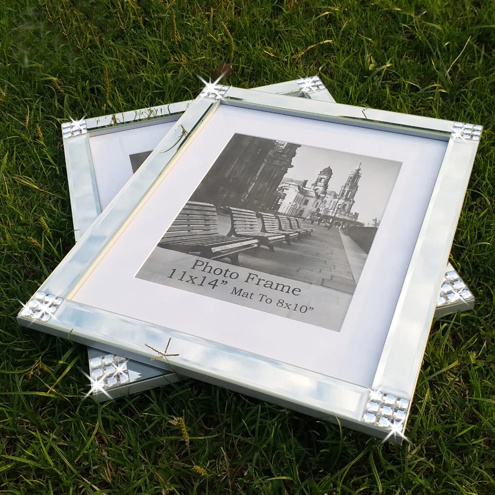 Meetart Standard Flat Silver Mirror Picture Frame 11x14 Inch With Mat For 8x10” Photo, Set Pack of 2 Piece, Wall Hang Portrait Or Landscape for Wall Decor Upgrade With Better Package。