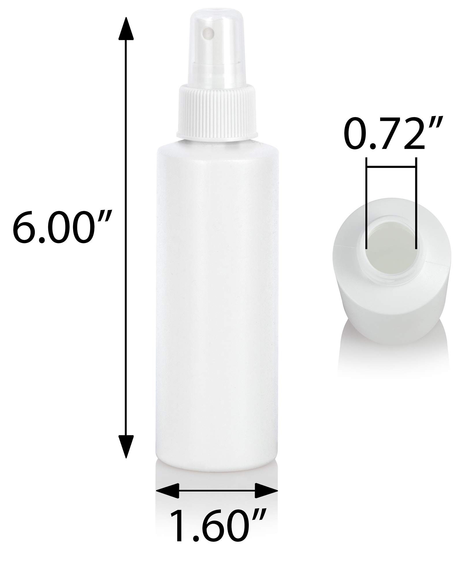 JUVITUS 4 oz / 120 ml White Plastic HDPE Refillable Cylinder Squeeze Bottle with White Fine Mist Spray (12 Pack)