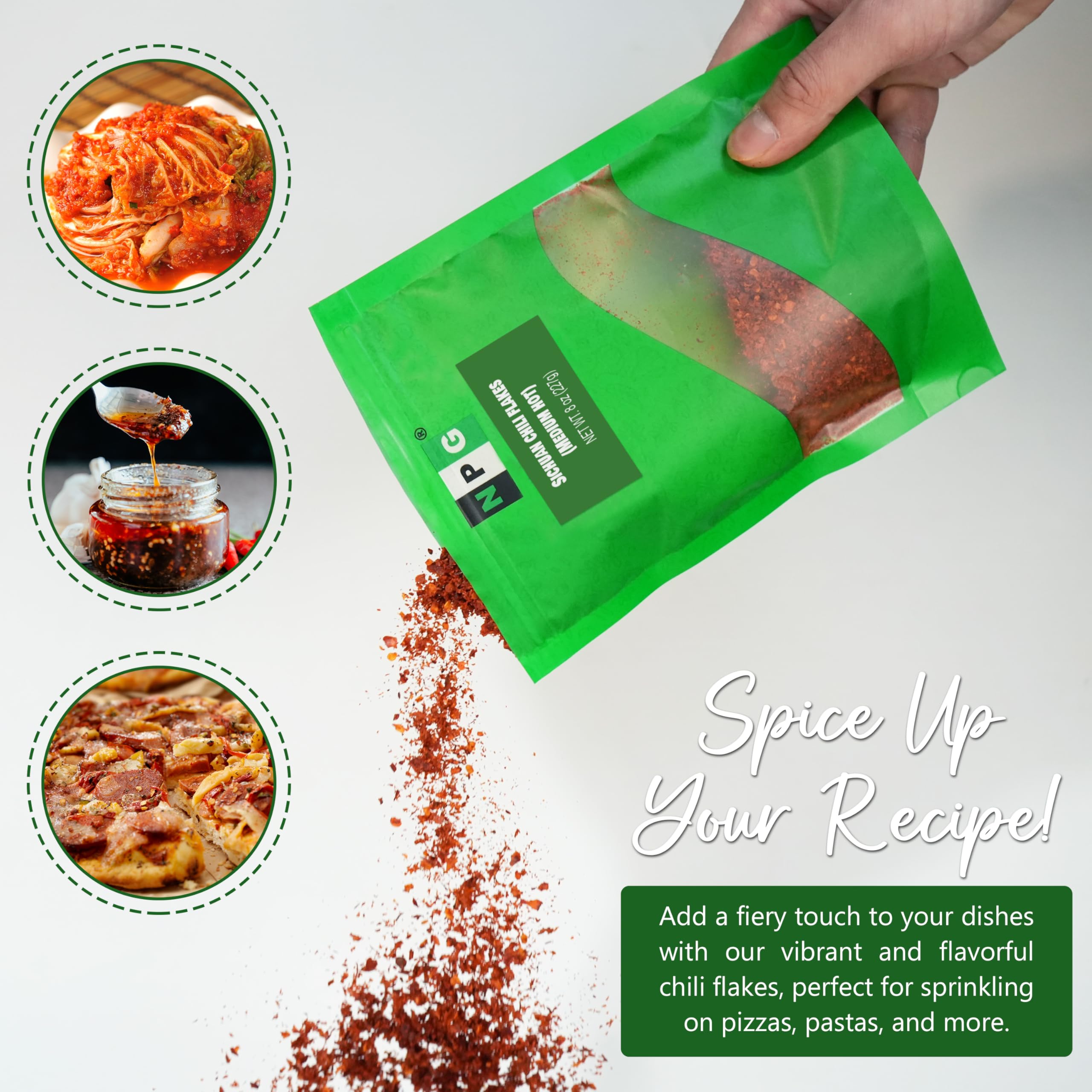 NPG Authentic Sichuan Chili Flakes 8 Ounces, Medium Hot, Szechuan Crushed Red Pepper Flakes Bulk, Essential Spice Seasoning for Making Kimchi, Chili Oil, Stir-fry, Pizza, Salads, and Tacos