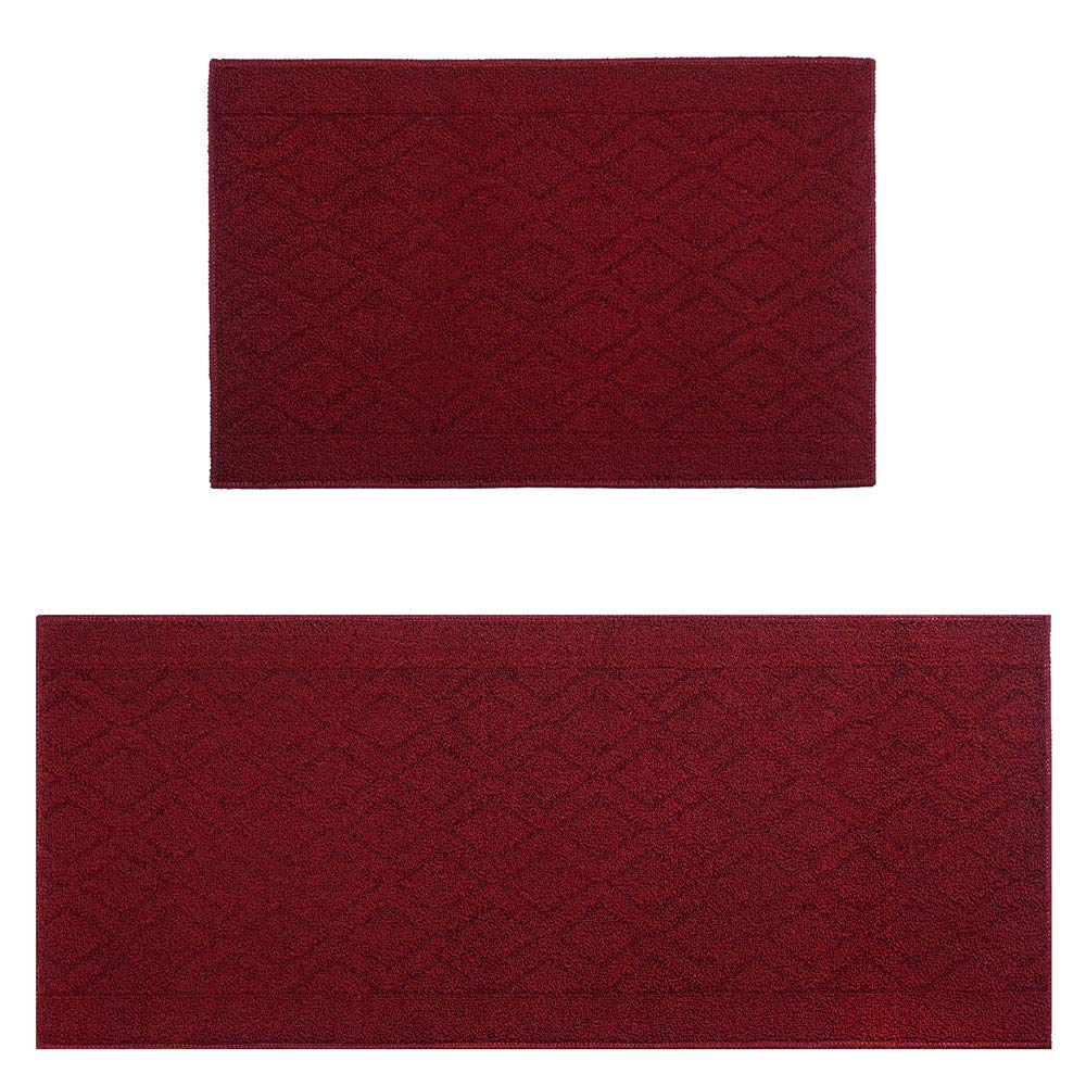 COSY HOMEER 48x20 Inch/30X20 Inch Kitchen Rug Mats Made of 100% Polypropylene 2 Pieces Soft Kitchen Mat Specialized in Anti Slippery and Machine Washable,red