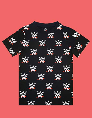 WWE Wrestling All Over Print Boys Kids Black Logo T-Shirt