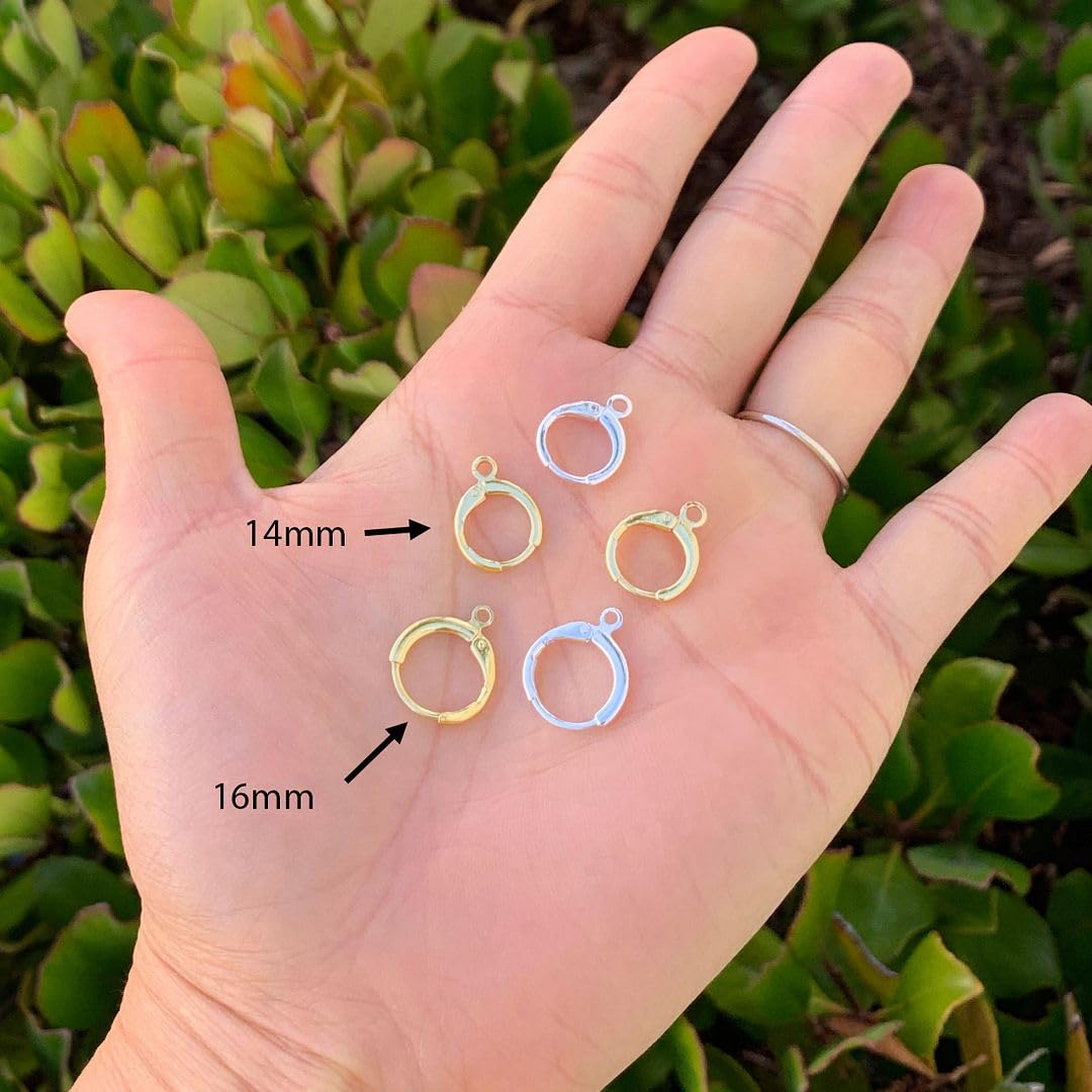 50pcs Adabele Hypoallergenic Tarnish Resistant 14mm (0.55 Inch) Round Hoop Huggie Earring Hooks Open Ring Ear Wire Sterling Silver Plated Brass for DIY Earrings Jewelry Making BF262-1