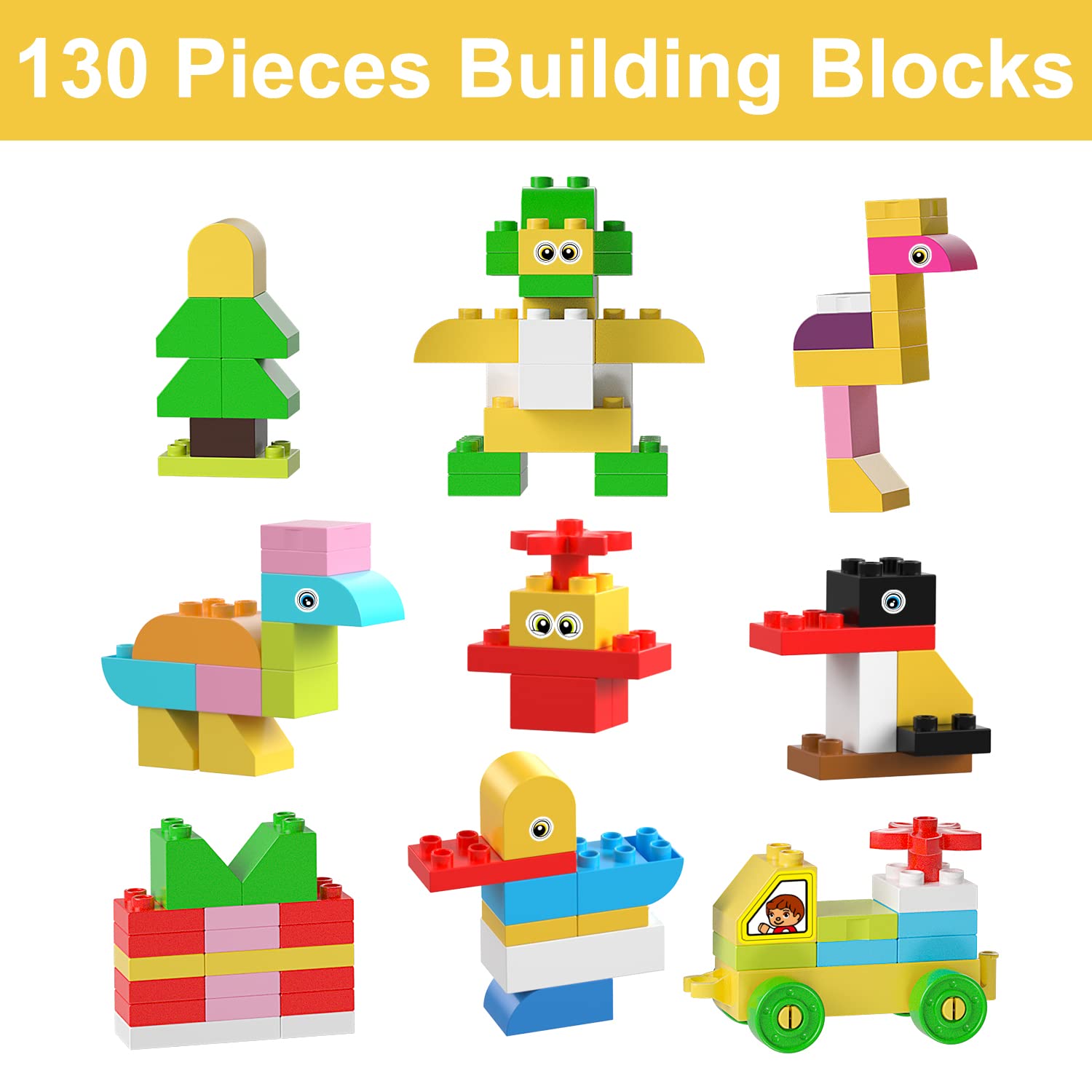 burgkidz Kids 5-in-1 Multi Activity Table Set - Building Block Table with Storage - Play Table Includes 1 Chair and 128 Pieces Compatible Large Bricks Building Blocks for Ages 2 and Up (Macaron)