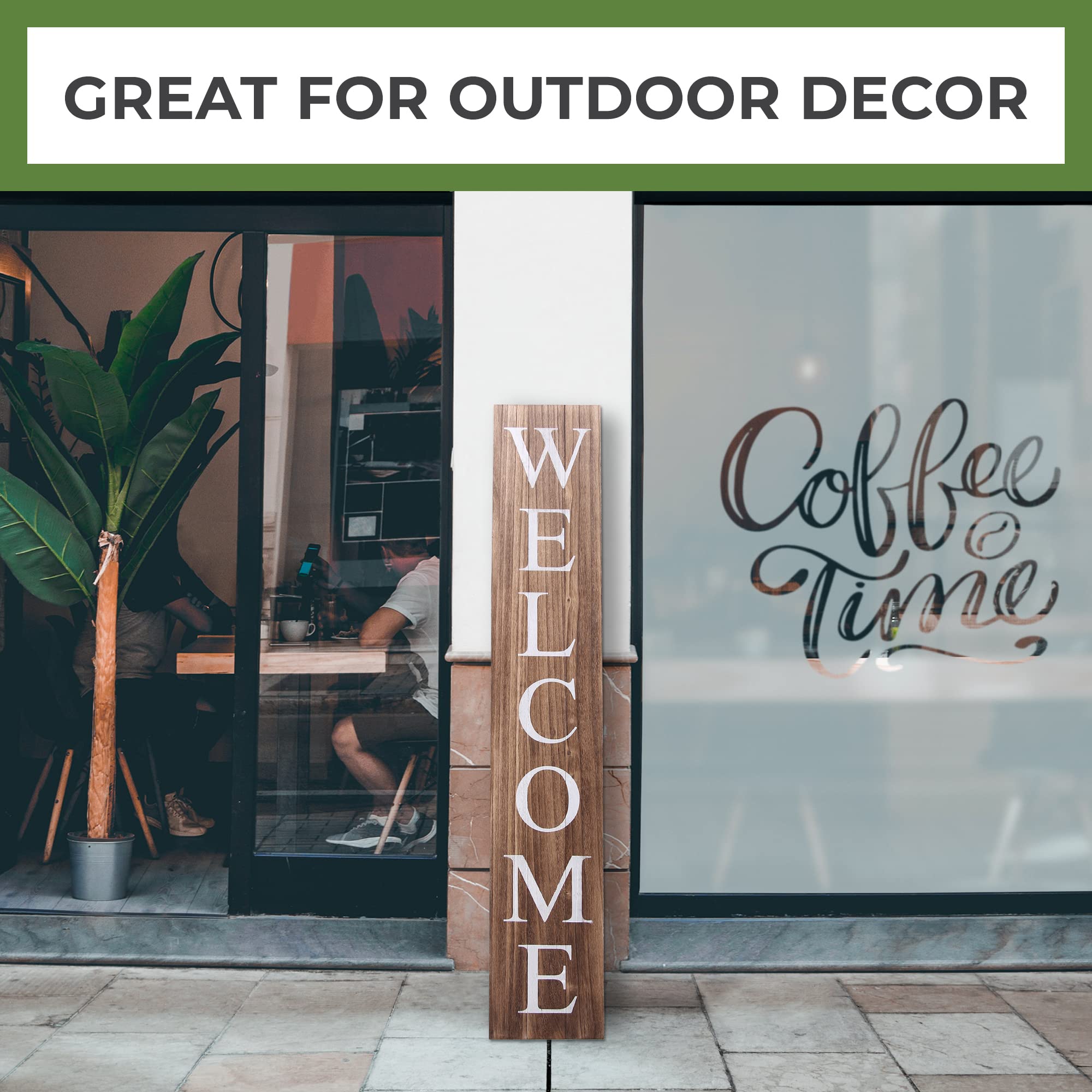 ALBEN Premium Extra Large Welcome Sign for Front Door Porch – 5 Feet Tall (58" x 11") Standing Vertical Wooden Sign, Indoor Home Decor Wall Decorations (Brown)