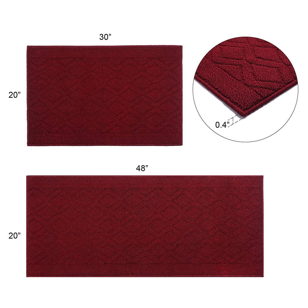 COSY HOMEER 48x20 Inch/30X20 Inch Kitchen Rug Mats Made of 100% Polypropylene 2 Pieces Soft Kitchen Mat Specialized in Anti Slippery and Machine Washable,red
