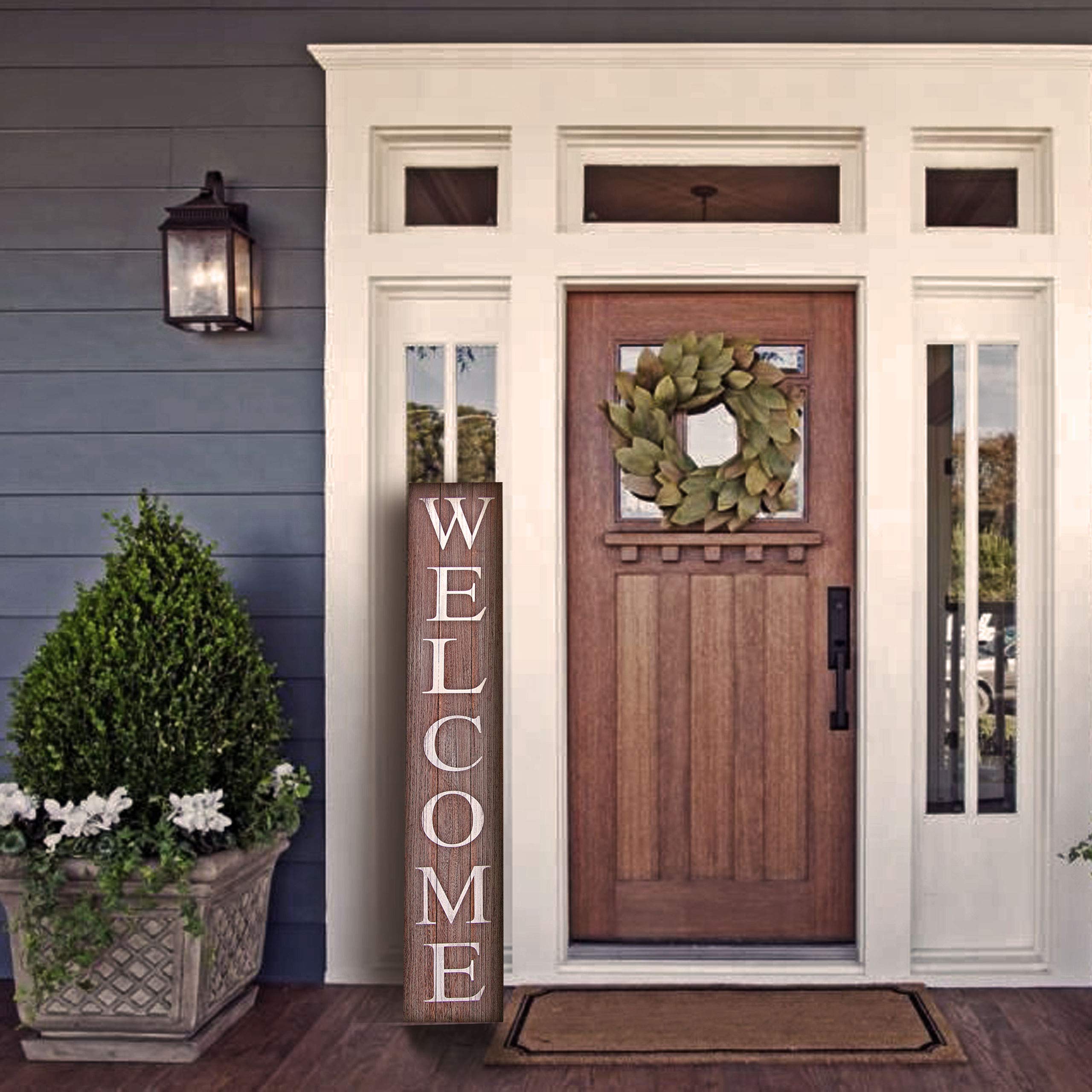 ALBEN Premium Extra Large Welcome Sign for Front Door Porch – 5 Feet Tall (58" x 11") Standing Vertical Wooden Sign, Indoor Home Decor Wall Decorations (Brown)